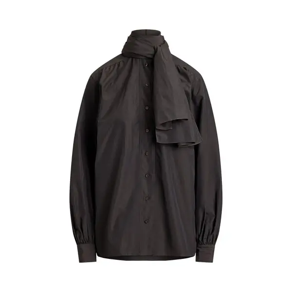 Ralph Lauren Dara Tie-neck Poplin Blouse - Chocolate