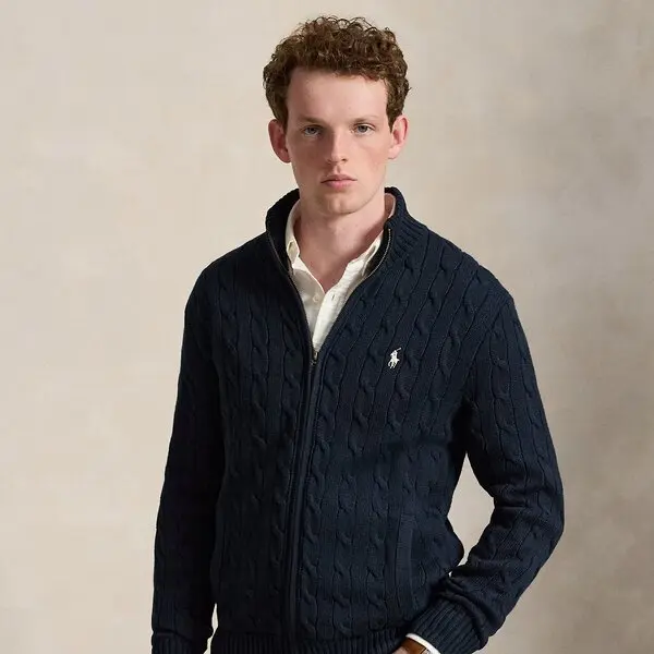 Ralph Lauren Cable-knit Cotton Full-zip Sweater - Hunter Navy