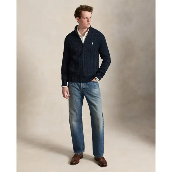 Ralph Lauren Cable-knit Cotton Full-zip Sweater - Hunter Navy