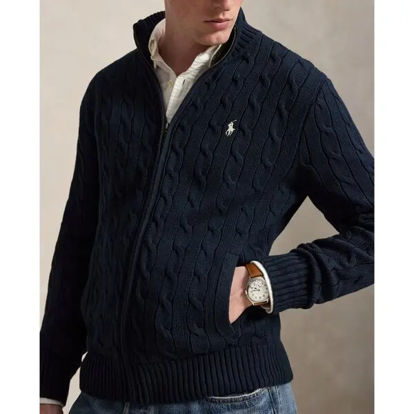 Ralph Lauren Cable-knit Cotton Full-zip Sweater - Hunter Navy