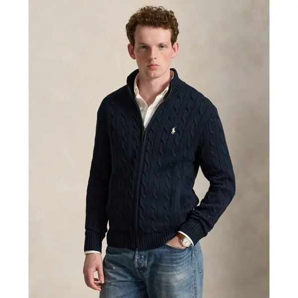 Ralph Lauren Cable-knit Cotton Full-zip Sweater - Hunter Navy