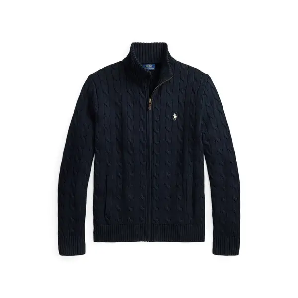 Ralph Lauren Cable-knit Cotton Full-zip Sweater - Hunter Navy