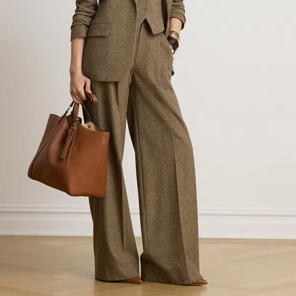 Ralph Lauren Glen Plaid Brushed Wool Wide-leg Pant