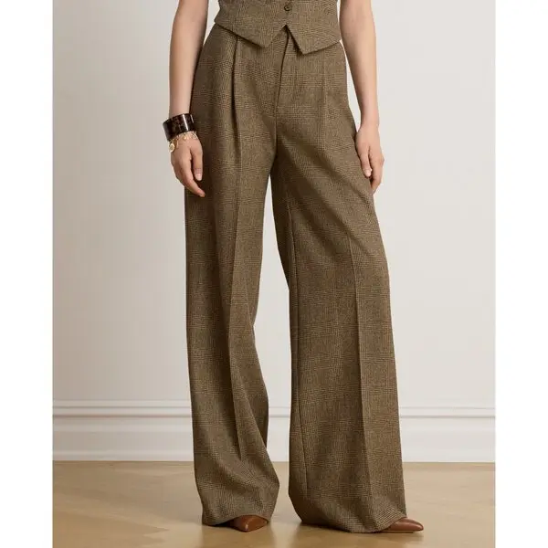 Ralph Lauren Glen Plaid Brushed Wool Wide-leg Pant