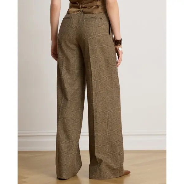 Ralph Lauren Glen Plaid Brushed Wool Wide-leg Pant