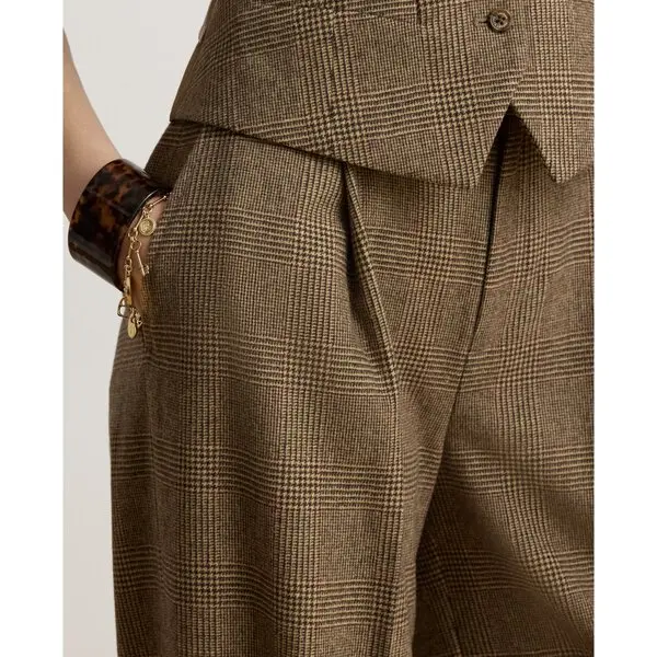Ralph Lauren Glen Plaid Brushed Wool Wide-leg Pant