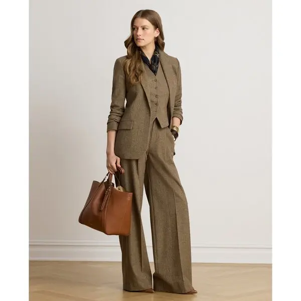 Ralph Lauren Glen Plaid Brushed Wool Wide-leg Pant