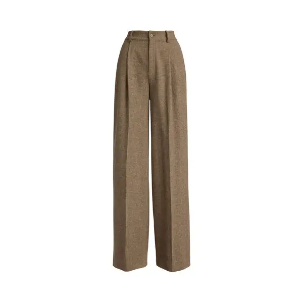 Ralph Lauren Glen Plaid Brushed Wool Wide-leg Pant