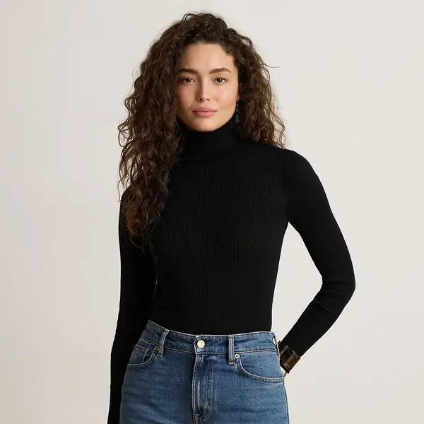Ralph Lauren Cotton-blend Ribbed Turtleneck - Black