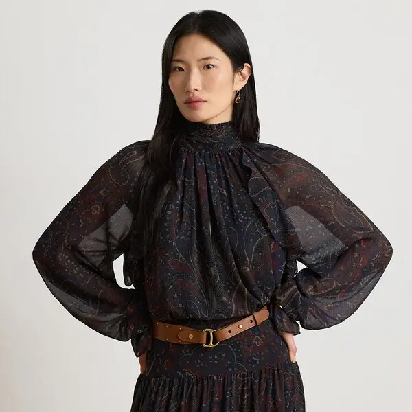 Ralph Lauren Paisley Georgette Mockneck Blouse