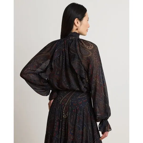 Ralph Lauren Paisley Georgette Mockneck Blouse