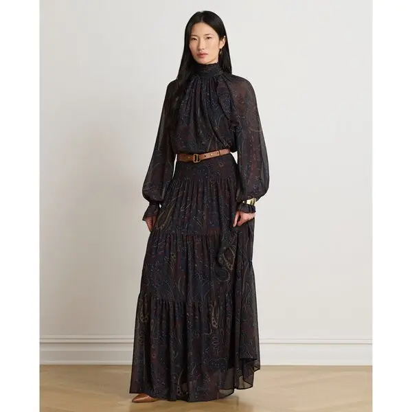 Ralph Lauren Paisley Georgette Mockneck Blouse