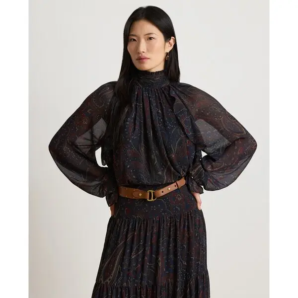 Ralph Lauren Paisley Georgette Mockneck Blouse