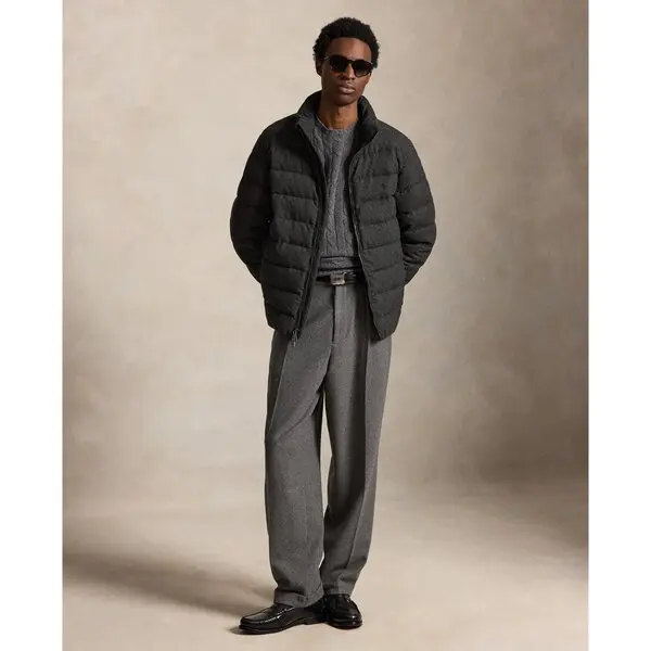 Ralph Lauren Golden Herringbone Down Jacket With Embroidered Polo Pony - Charcoal