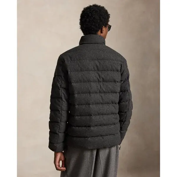 Ralph Lauren Golden Herringbone Down Jacket With Embroidered Polo Pony - Charcoal