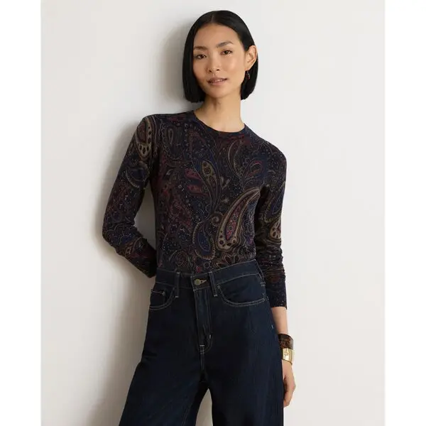 Ralph Lauren Paisley Cotton-modal Sweater - Navy Multi