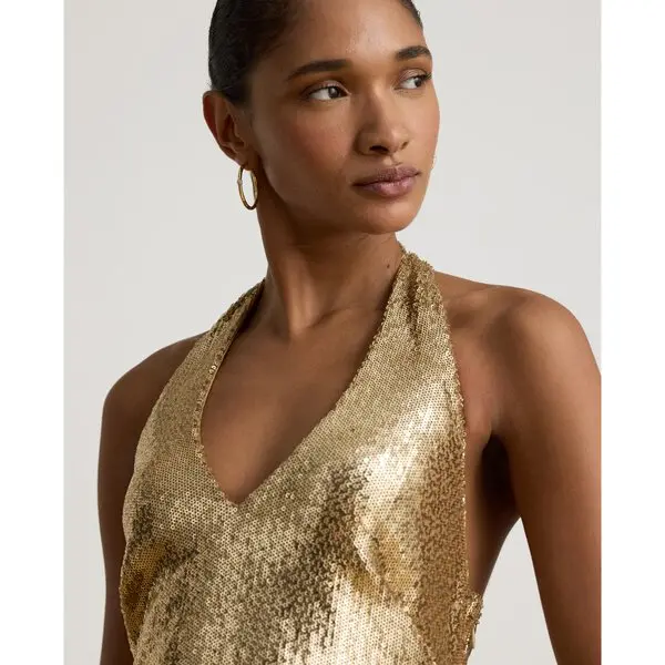 Ralph Lauren Sequined Tulle Halter Gown