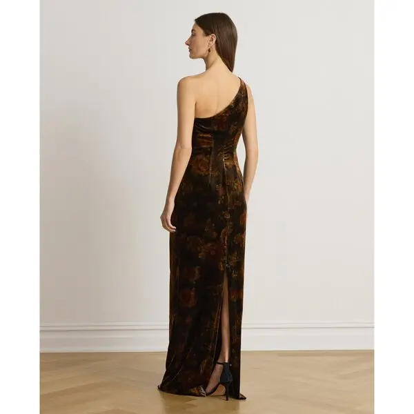 Ralph Lauren Floral Velvet One-shoulder Gown