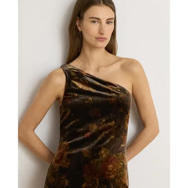 Ralph Lauren Floral Velvet One-shoulder Gown