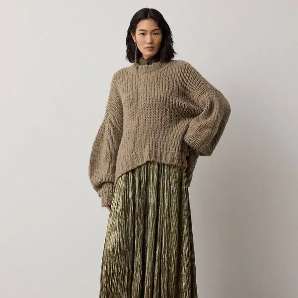 Ralph Lauren Luciana Foiled Brushed Satin Maxi Skirt - Tarnished Silver