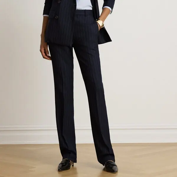 Ralph Lauren Pinstripe Wool-blend Twill Straight Pant - Navy/cream