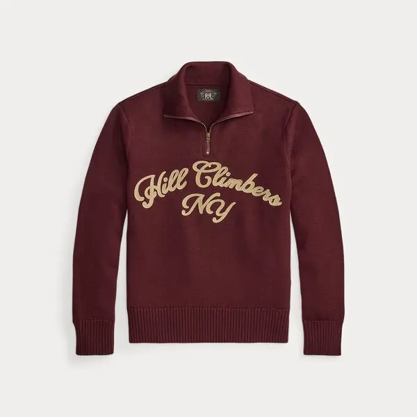 Ralph Lauren Embroidered Wool Quarter-zip Sweater