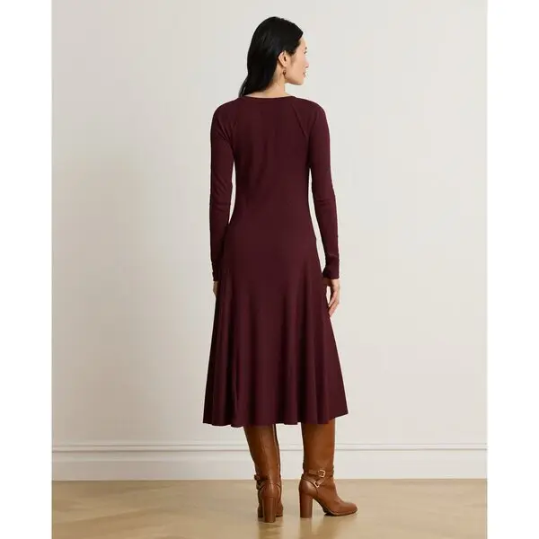 Ralph Lauren Button-trim Ribbed Cotton-blend Dress - Dark Garnet