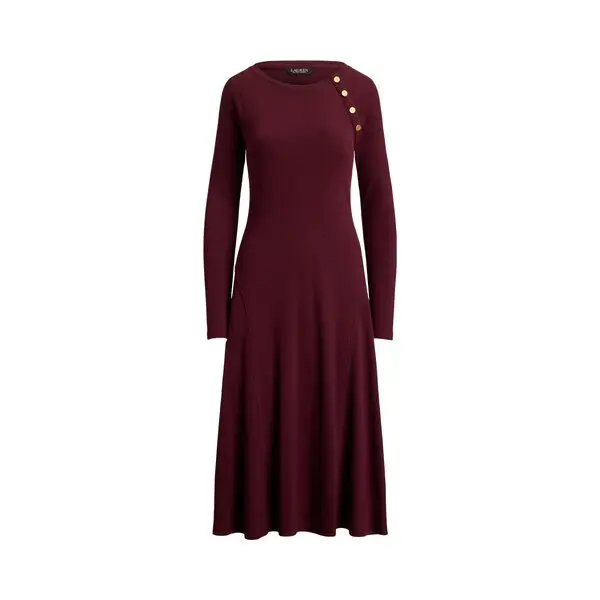 Ralph Lauren Button-trim Ribbed Cotton-blend Dress - Dark Garnet