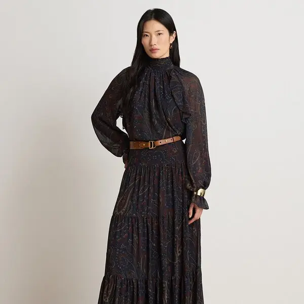 Ralph Lauren Paisley Georgette Tiered Maxiskirt - Navy Multi
