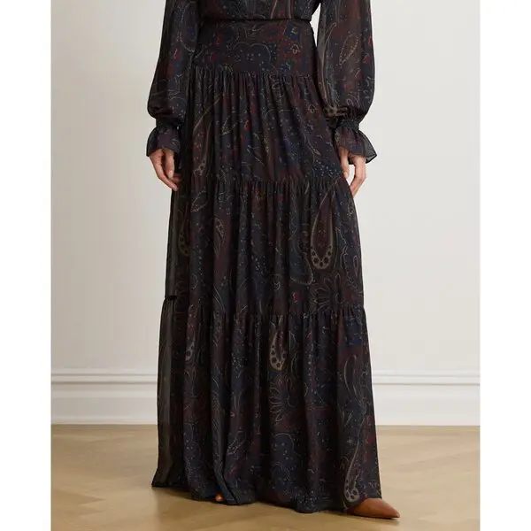 Ralph Lauren Paisley Georgette Tiered Maxiskirt - Navy Multi