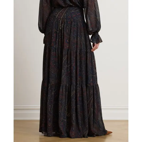 Ralph Lauren Paisley Georgette Tiered Maxiskirt - Navy Multi