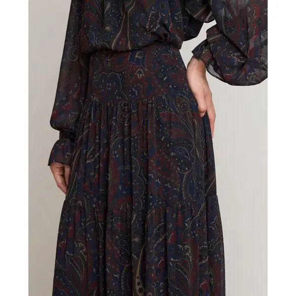 Ralph Lauren Paisley Georgette Tiered Maxiskirt - Navy Multi