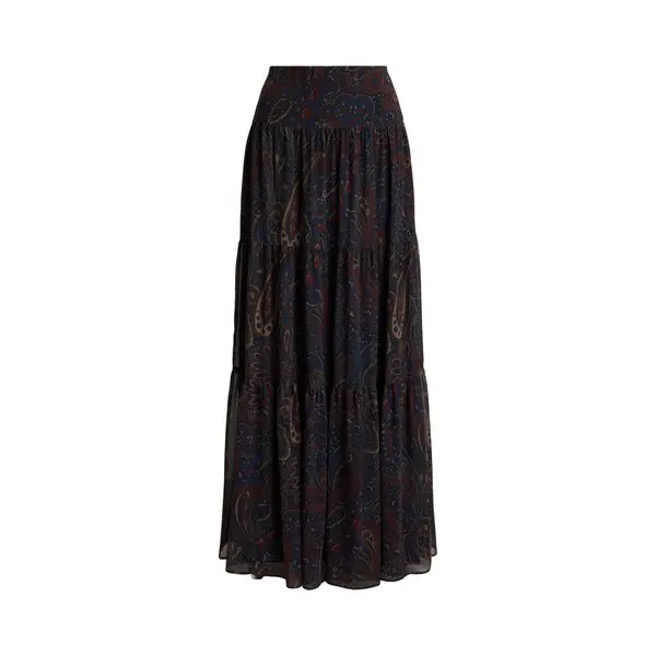 Ralph Lauren Paisley Georgette Tiered Maxiskirt - Navy Multi