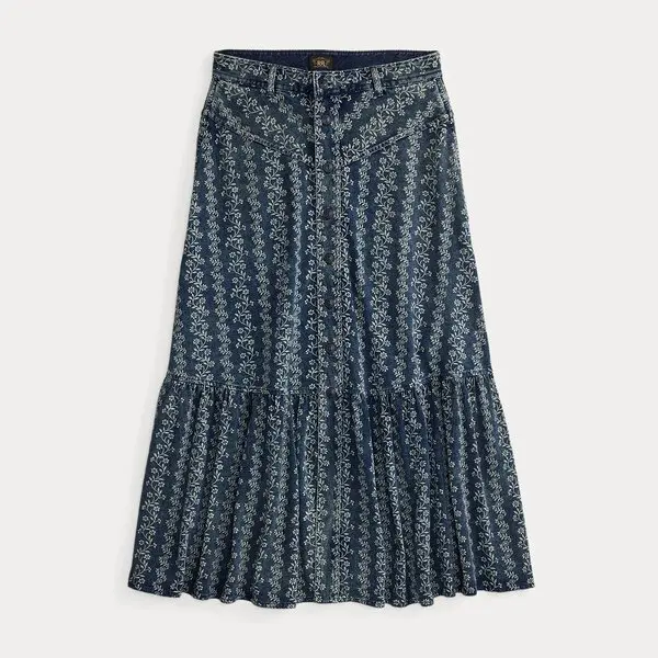 Ralph Lauren Indigo Floral-print Jersey Skirt