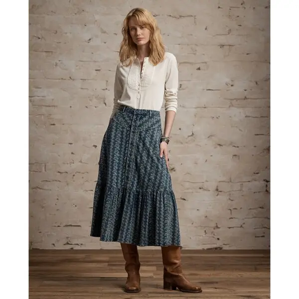 Ralph Lauren Indigo Floral-print Jersey Skirt