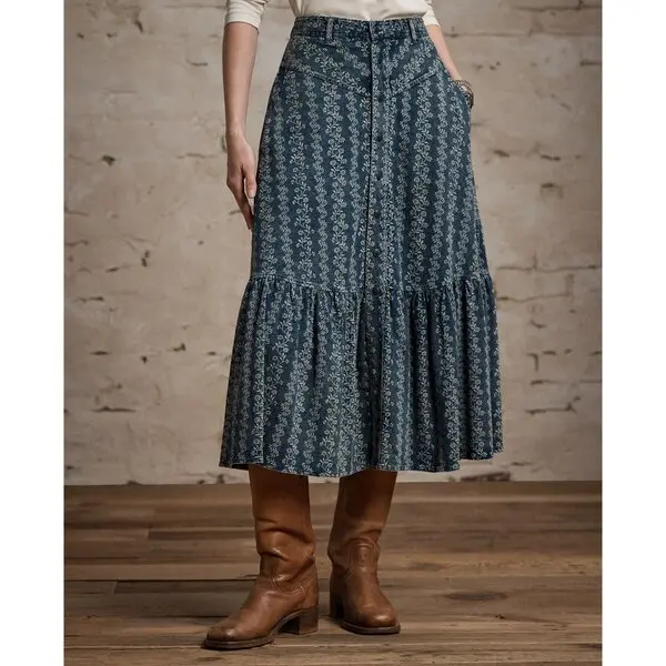Ralph Lauren Indigo Floral-print Jersey Skirt