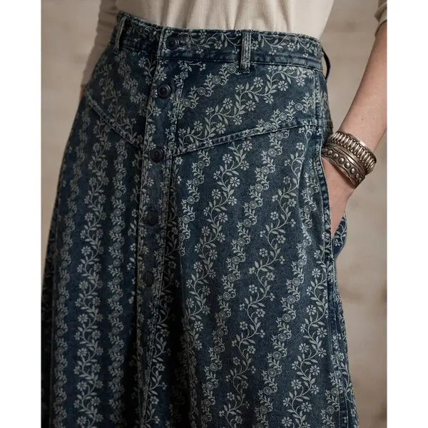 Ralph Lauren Indigo Floral-print Jersey Skirt