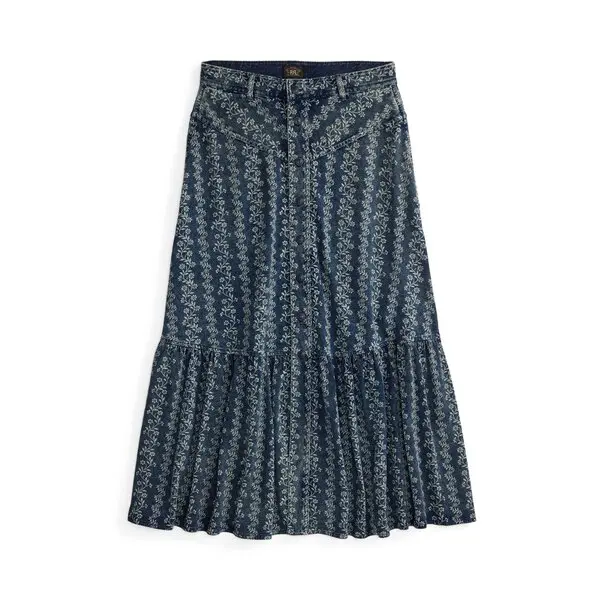 Ralph Lauren Indigo Floral-print Jersey Skirt