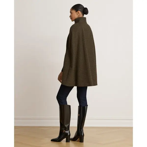 Ralph Lauren Houndstooth Buckle-trim Mockneck Cape