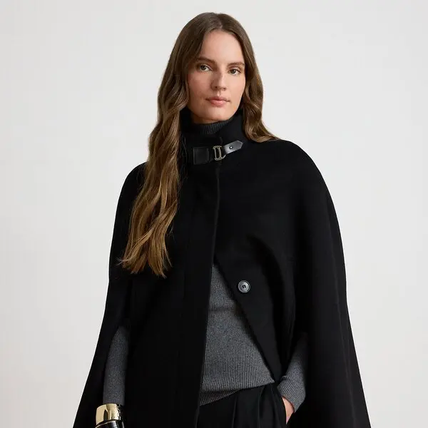Ralph Lauren Buckle-trim Wool-blend Mockneck Cape