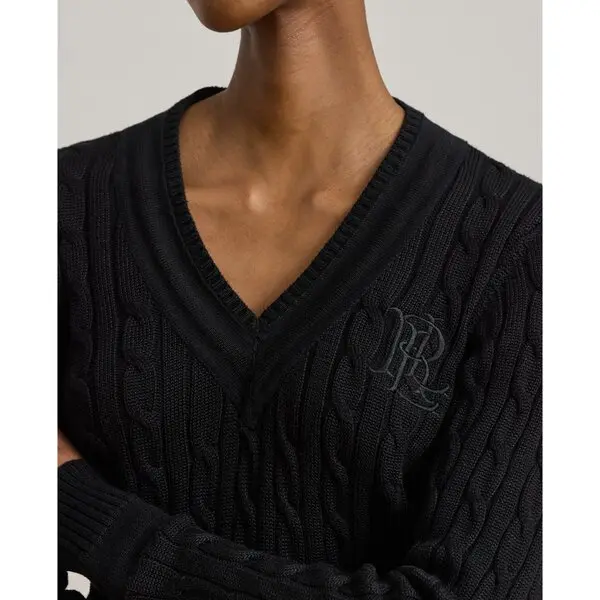 Ralph Lauren Cable-knit V-neck Sweater - Black