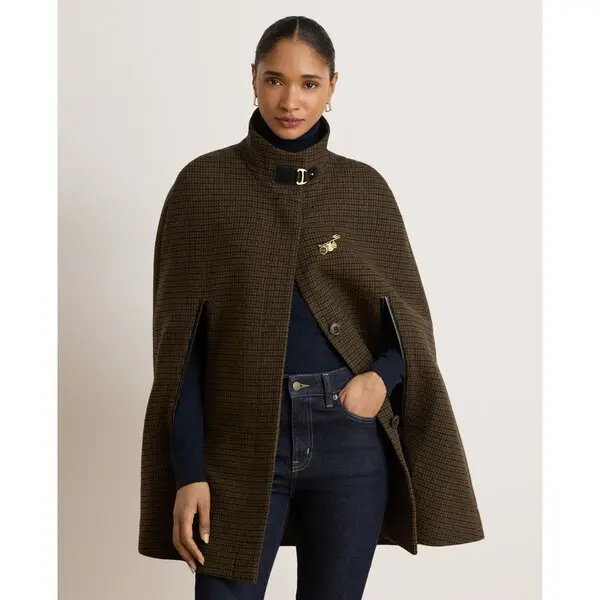 Ralph Lauren Houndstooth Buckle-trim Mockneck Cape
