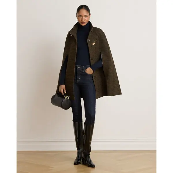 Ralph Lauren Houndstooth Buckle-trim Mockneck Cape
