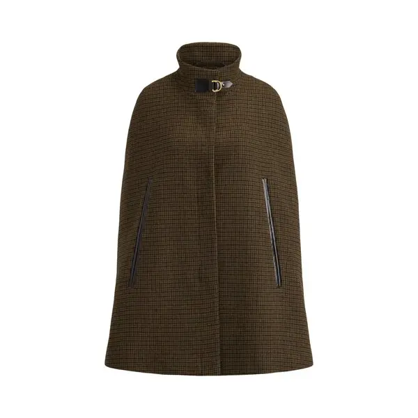 Ralph Lauren Houndstooth Buckle-trim Mockneck Cape