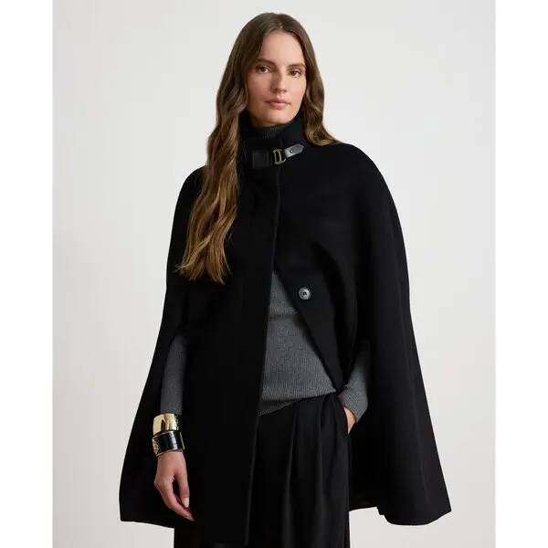 Ralph Lauren Buckle-trim Wool-blend Mockneck Cape
