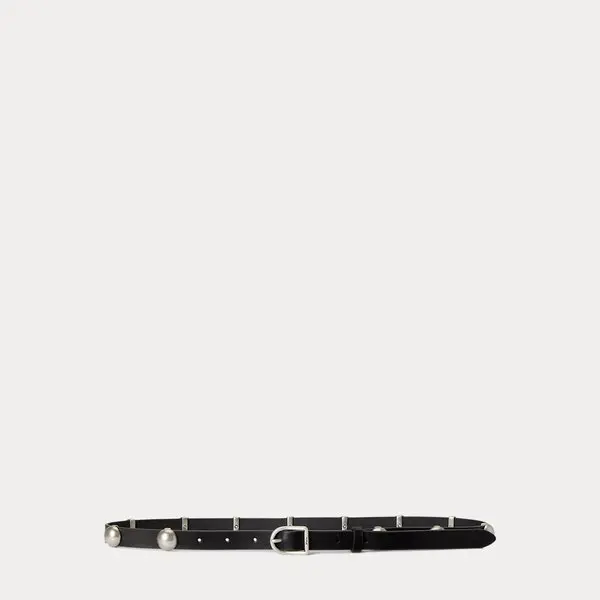 Ralph Lauren Dome-studded Leather Belt - Black/silver