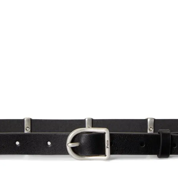 Ralph Lauren Dome-studded Leather Belt - Black/silver