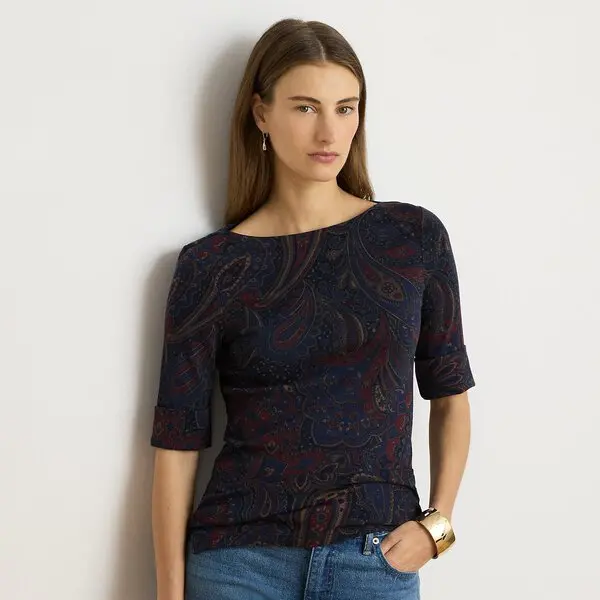 Ralph Lauren Paisley Stretch Cotton Boatneck Tee