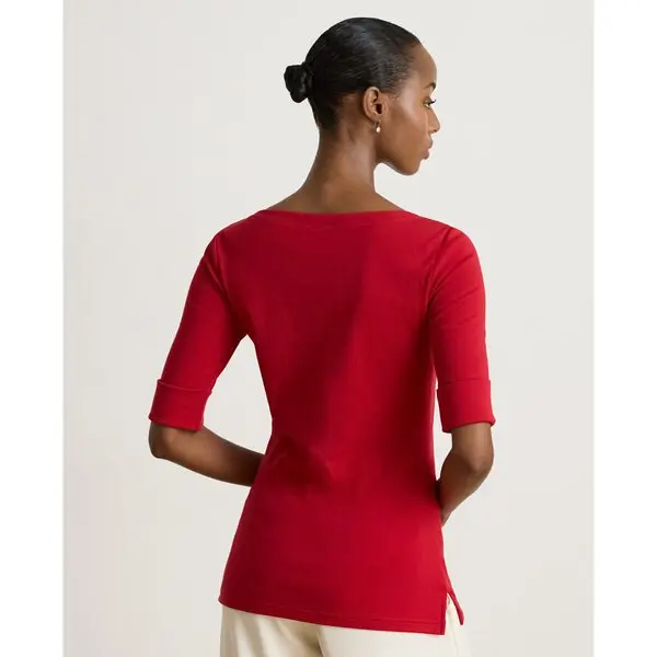 Ralph Lauren Stretch Cotton Boatneck Tee With Monogram - Ralph Red