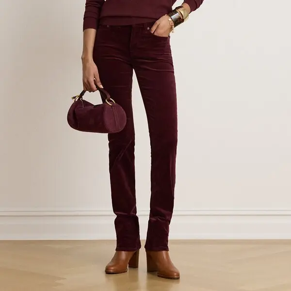 Ralph Lauren Mid-rise Slim Straight Corduroy Pants - Dark Garnet